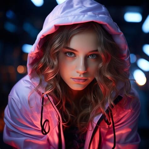 Premium Ai Image Top View Girl Posing With Neon Light