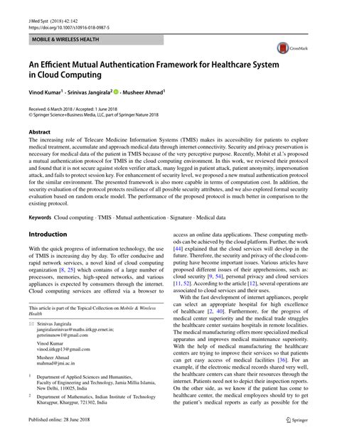 Pdf An Efficient Mutual Authentication Framework For Healthcare