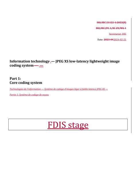 ISO IEC FDIS Information Technology JPEG XS Low Latency Lightweight Image Coding System
