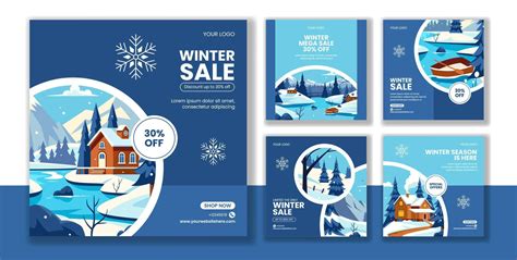 Winter Discount Social Media Post Flat Cartoon Hand Drawn Template