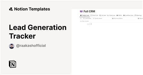 Lead Generation Tracker Template By RA Akash Notion Marketplace