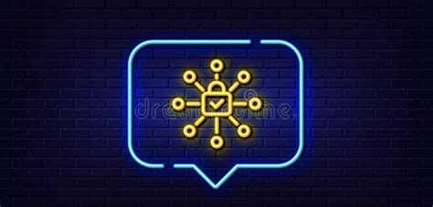 Security Lock Line Icon Cyber Defence Sign Neon Light Speech Bubble Vector Stock Vector