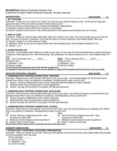 Mini Bestest Balance Evaluation Systems Test Â© 2005 2013