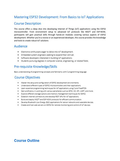 Mastering Esp32 Development From Basics To Iot Applications Course