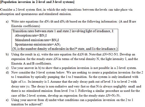 Consider A 2 Level System First In Which The Only