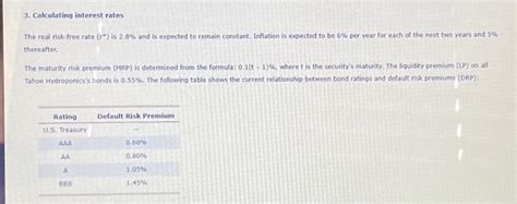 Solved 3 Calculating Interest Rates The Real Risk Free Rate