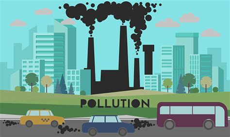 자동차 버스 대기 오염 도시 도로 스모그 공장 연기 및 산업 이산화탄소 구름 차량 독성 오염 오염된 공기 또는 환경 자동차