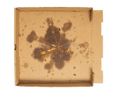 Empty Pizza Box With Grease Stains Isolated On White Stock Image