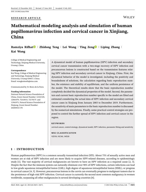 Mathematical Modeling Analysis And Simulation Of Human Papillomavirus