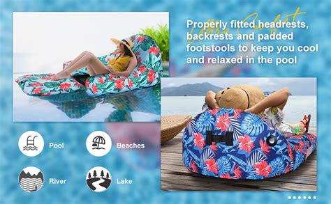 Simgoing 2 Pack Fabric Covered Pool Float Lounge For Adults 2 In 1 Convertible Chair