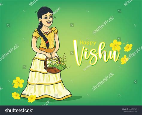 Girl Vishu Flower Her Hand Stock Vector Royalty Free 1646767387