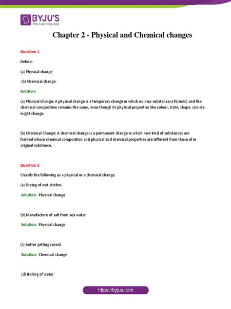 Icse Class 8 Chemistry Selina Solution Chapter 2 Physical And Chemical