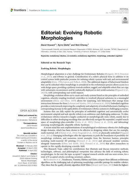 Pdf Editorial Evolving Robotic Morphologies