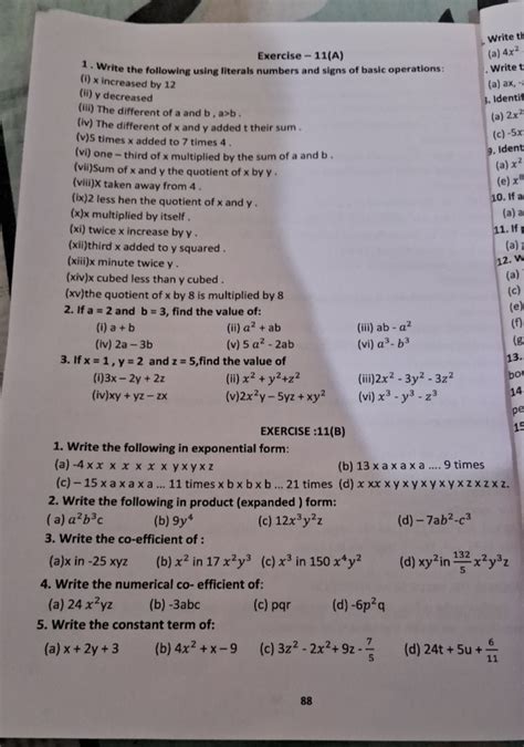 exercise 11 a write the following using literals numbers and signs of ba
