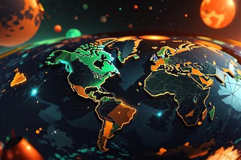 Premium Photo Futuristic Glowing Low Polygonal Planet Earth Globe Map With Orange And Green Spots