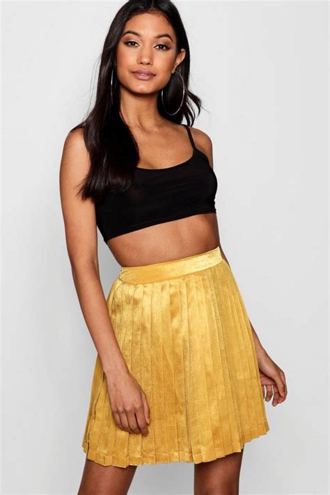 Satin Pleated Mini Skater Skirt Boohoo