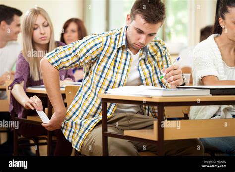 Students During Test Cheating With Cheat Sheet Stock Photo Alamy