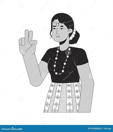 Peace Sign Girl With Indian Head Jewelry Black And White 2d Line