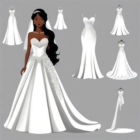 Premium Vector Wedding Gown Vector Set White Background Isolated A High