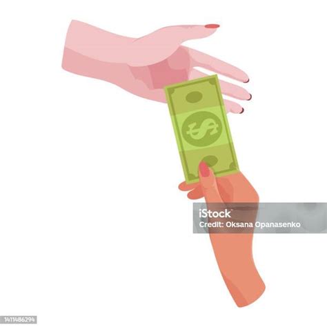 돈으로 손 세고 주고주고 받고 짜내고 돈을 보여줍니다 상품에 대한 지불 자선 현금으로 은행 업무 벡터 일러스트레이션 개념에 대한