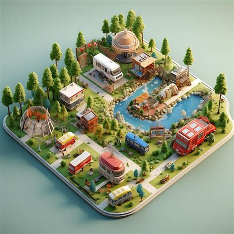 Premium Ai Image 3d Rendering Of Campground City Isometric Miniature