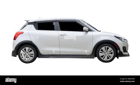 Right Side View Of Mini Or Small White Hatchback Car Is Isolated On