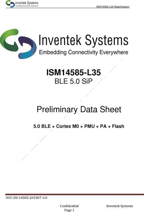 Inventek Systems 14585 Ble 50 Radio Module User Manual Table Of Contents