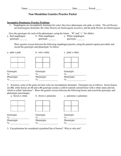 Non Mendelian Genetics Practice Worksheet