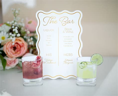 3 Piece Wedding Bar Sign Menu With Signature Drinks Gold Menu
