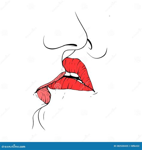 Couple Kissing Lips Sketch Vector Illustration Line Art Icons