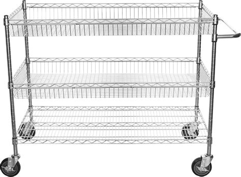 Amazon Com 3 Tier Push Cart With 2 Basket And 1 Wire Shelf Chrome 14 Deep X 24 Wide X 39