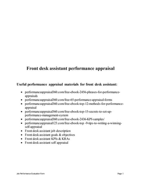 Front Desk Assistant Performance Appraisal Docx