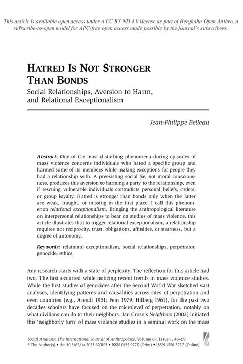 Pdf Hatred Is Not Stronger Than Bonds Social Relationships Aversion