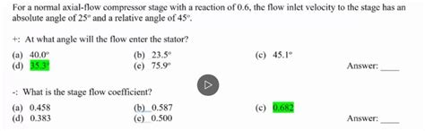 Solved For A Normal Axial Flow Compressor Stage With A