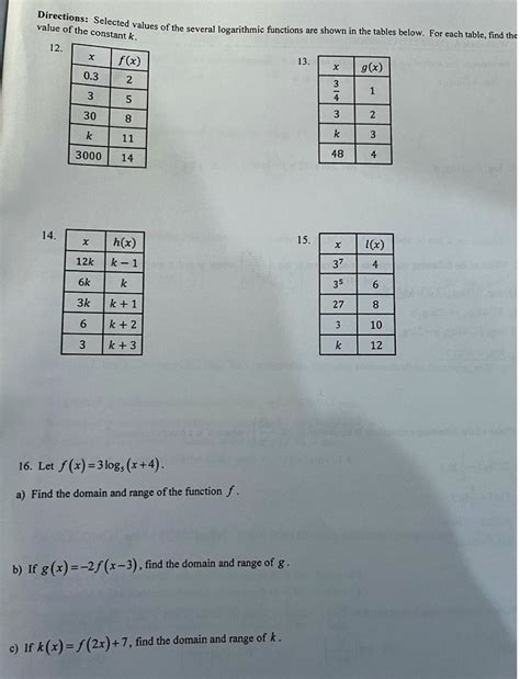 solved directions selected values of the several logarithmic