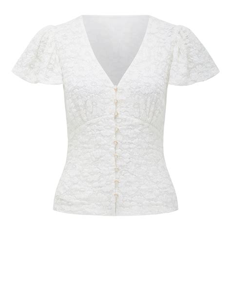 Yara Flutter Sleeve Lace Top Porcelain Forever New