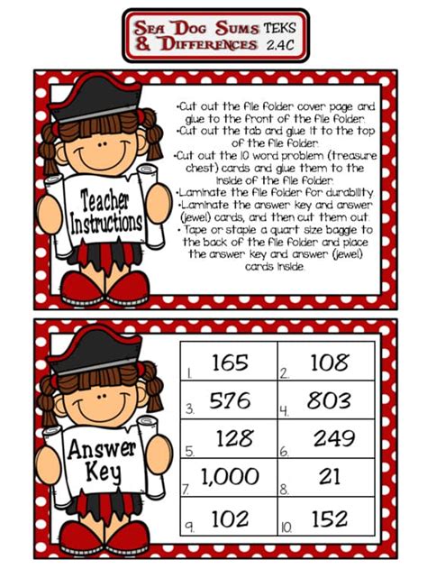 2nd Grade Math Teks 24c Sums And Differences File Folder Game Tpt