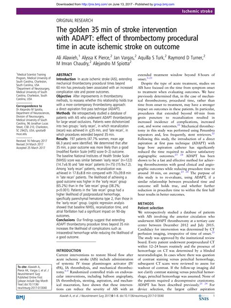 Adapt The Golden 35 Min Of Stroke Intervention Alawieh Jnis 2017may