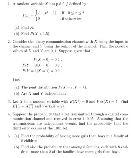 solved 1 a random variable x has p d f f defined by f x
