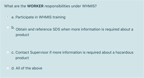 Solved What Are The Worker Responsibilities Under Whmis A