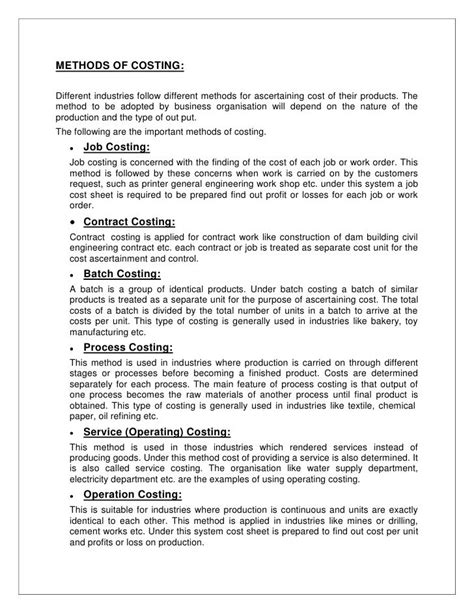 Methods And Techniques Of Costing