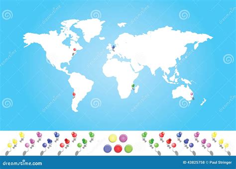 Illustrated Map Of The World With All Continents Stock Vector