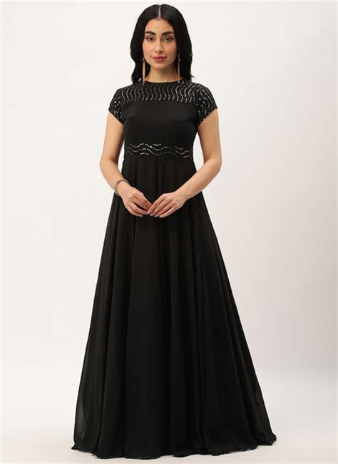 Buy Black Georgette Embroidered Flared Gown Festive Wear Online At Best