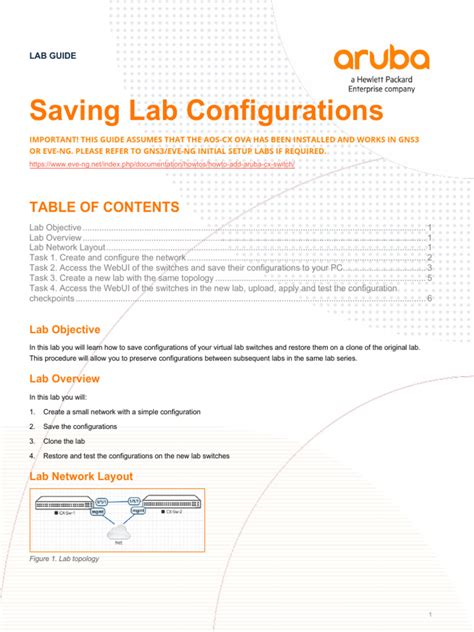 Aos Cx Switch Simulator Lab Saving Lab Configurations Lab Guide Pdf