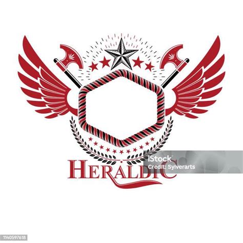 使用五邊形星尖軸和空複製空間製作的有翅膀的圖形標誌紋章徽章 復古向量標誌向量圖形及更多五角形 形狀圖片 五角形 形狀 刀刃