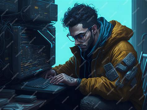 Premium Photo Smart Male It Programer Working On Desktop Computer In Data Center System