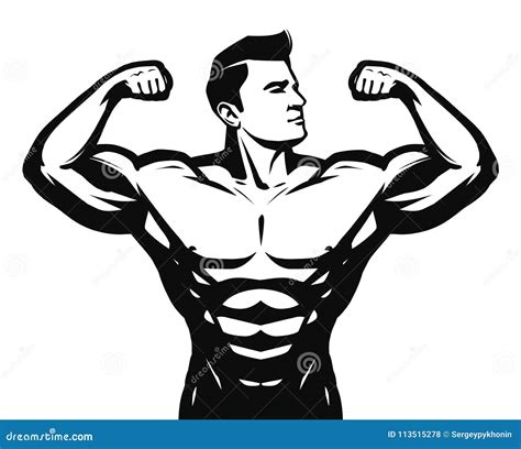Gym Sport Bodybuilding Logo Or Label Strong Man With Big Muscles