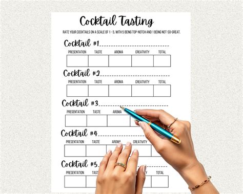 Cocktail Tasting Scorecard Cocktail Competition Cocktail Tasting Card