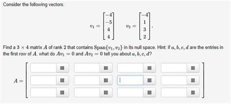 Solved Consider The Following Vectors Chegg