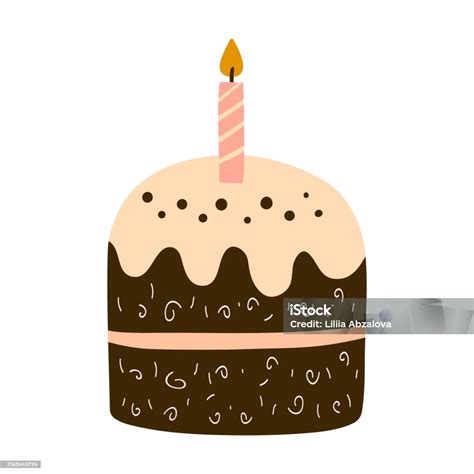 흰색 배경에 고립 된 촛불을 가진 생일 케이크 초대장 또는 인사말 카드 포스터를 위한 디자인 편평한 손으로 그린 스타일 0명에